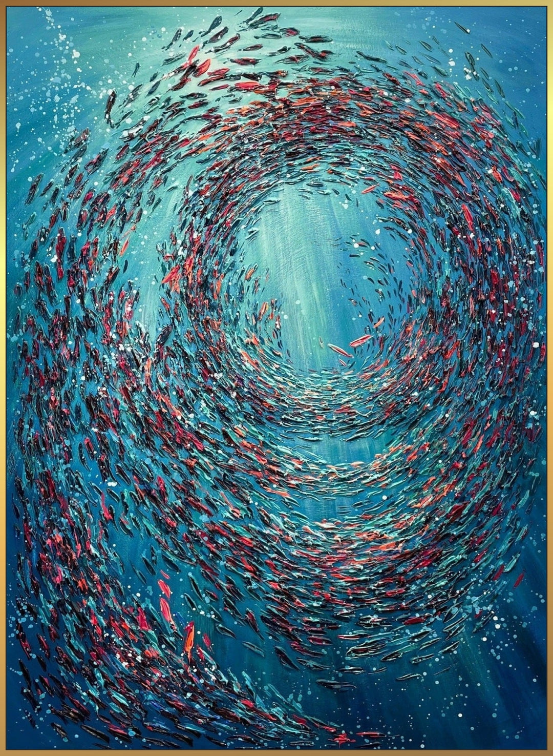 Abstract Fish Flock Paintings On Canvas Colorful Water Animals Wall Art ...