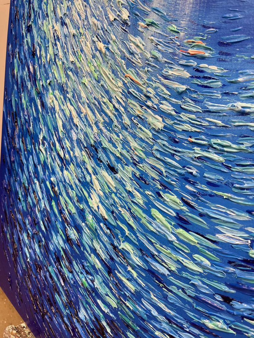 Abstract Fish Painting Water Animals Original Marine Artwork Blue ...