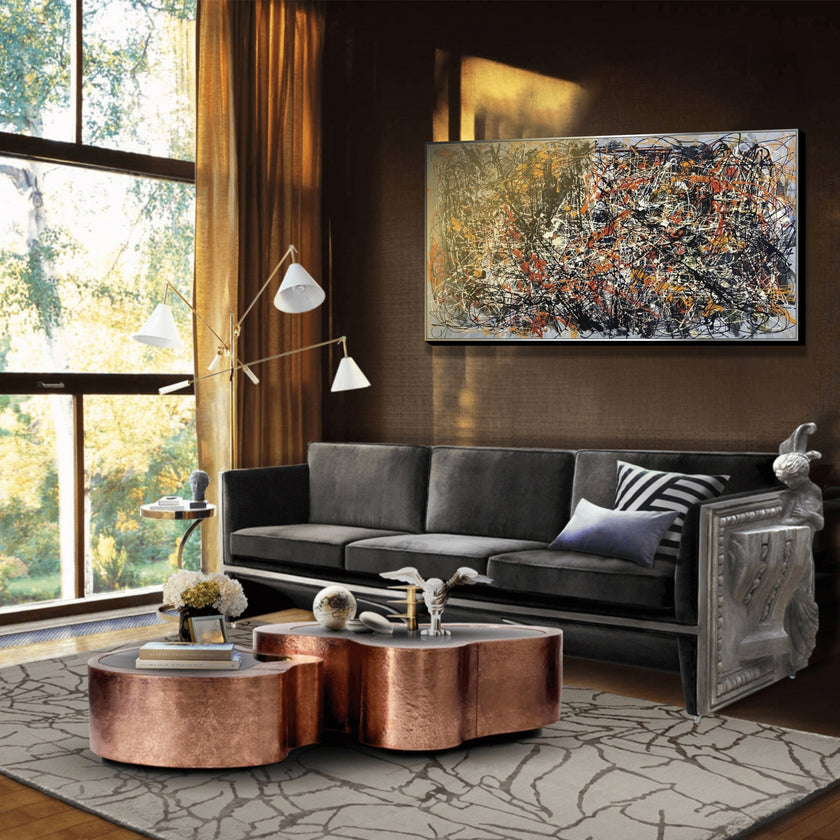 Jackson Pollock Style Paintings On Canvas In Grey and Brown Colors ...