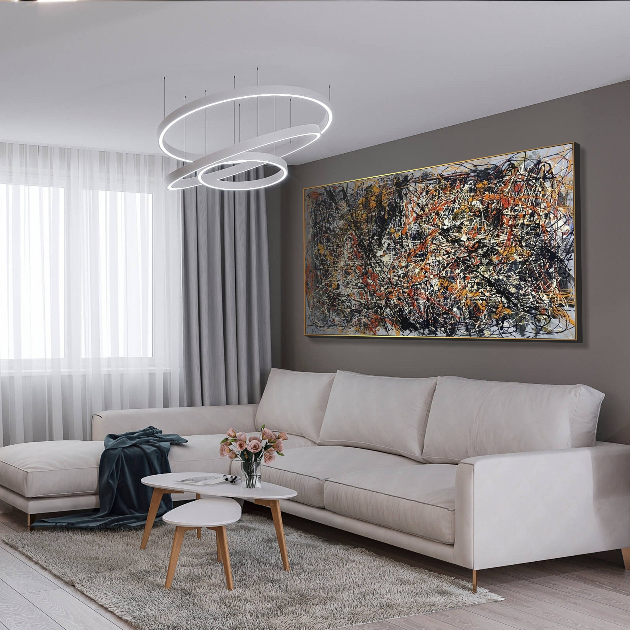 Jackson Pollock Style Paintings On Canvas In Grey and Brown Colors ...